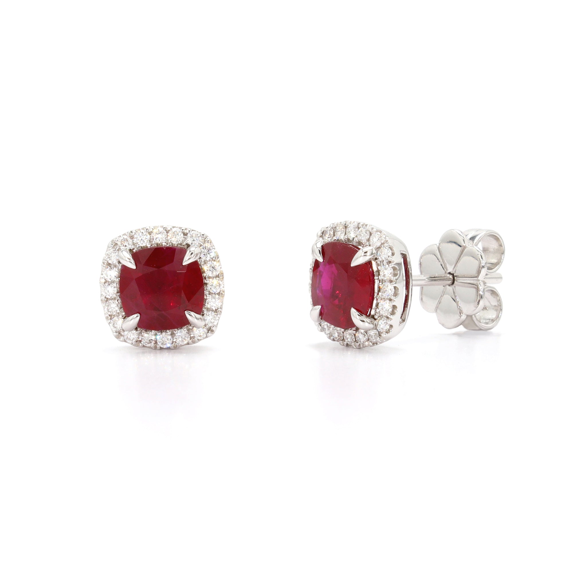 Color: Staples Ruby and Diamond Halo Studs – Spicer Greene Jewelers